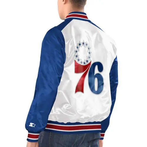 STARTER Royal Philadelphia 76ers Renegade Varsity Jacket - White