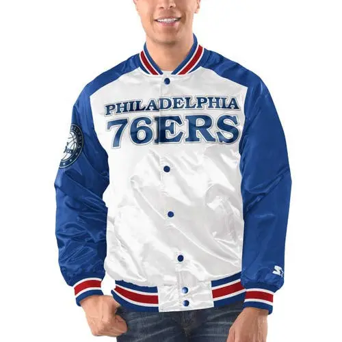 STARTER Royal Philadelphia 76ers Renegade Varsity Jacket - White