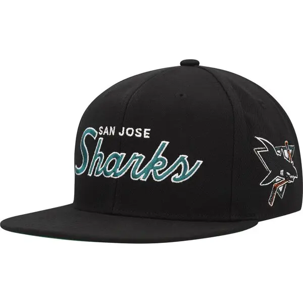 Mitchell & Ness San Jose Sharks Core Team Script 2.0 Snapback Hat - Black