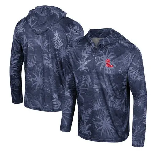 COLOSSEUM Ole Miss Rebels Tropical Print Lightweight Hooded Quarter-zip Top - Navy