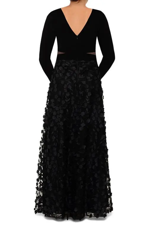 XSCAPE EVENINGS 3d Floral And Mesh Cutout Gown