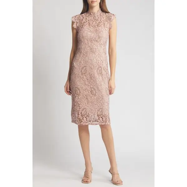 Eliza J Illusion Lace Sheath Dress In Blush - 70% Off | Editorialist