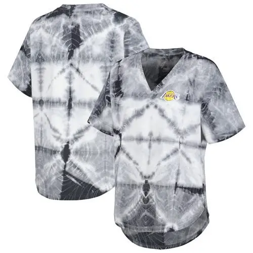 G-III 4HER BY CARL BANKS Los Angeles Lakers Tournament Raglan Oversized Tie-dye V-neck T-shirt - Black