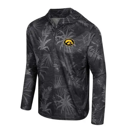COLOSSEUM Iowa Hawkeyes Palms Printed Quarter-zip Hooded Top
