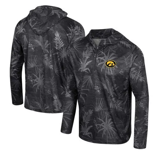 COLOSSEUM Iowa Hawkeyes Palms Printed Quarter-zip Hooded Top