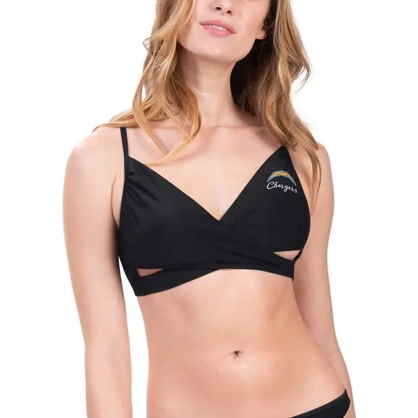G-III 4HER BY CARL BANKS Los Angeles Chargers Hall Of Fame Bikini Top - Black