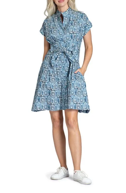 APNY Belted Shirt Dress - Blue Multi