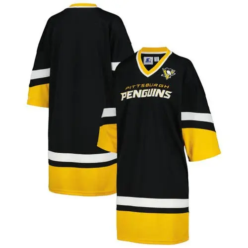 STARTER Pittsburgh Penguins Hurry-up Offense Boxy V-neck Half-sleeve Sneaker Dress - Black