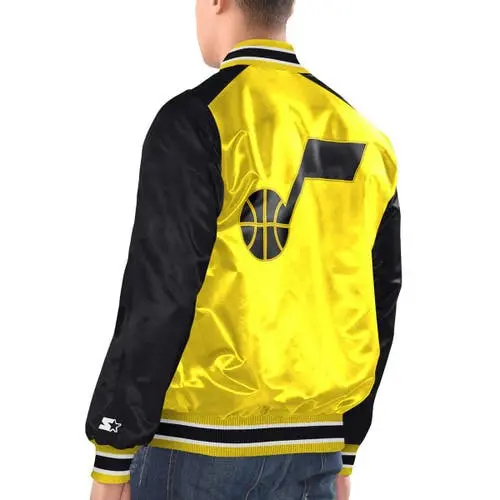 STARTER Black Utah Jazz Renegade Satin Full-snap Varsity Jacket