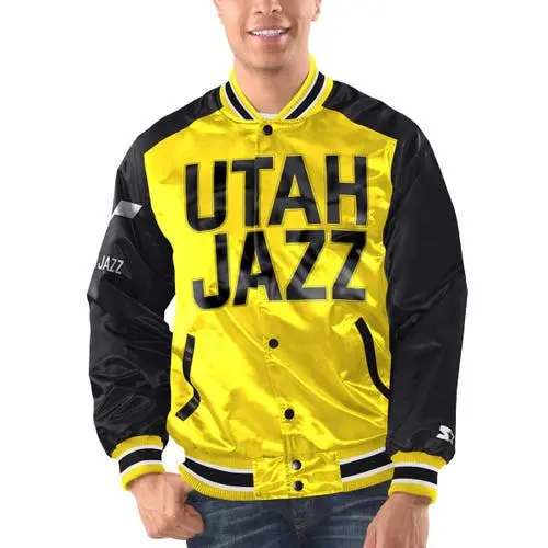 STARTER Black Utah Jazz Renegade Satin Full-snap Varsity Jacket