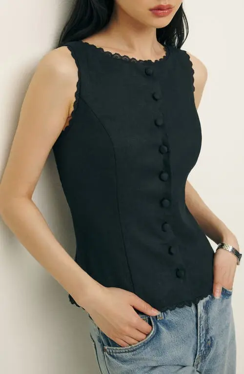 REFORMATION Amela Linen Top - Black