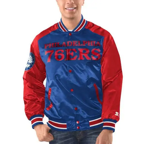 STARTER Red Philadelphia 76ers Renegade Satin Full-snap Varsity Jacket