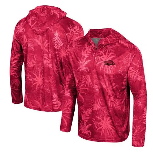 COLOSSEUM Arkansas Razorbacks Tropical Print Hooded Quarter-zip Top - Cardinal