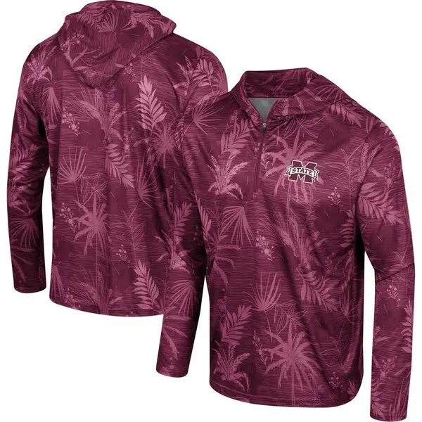 COLOSSEUM Mississippi State Bulldogs Palms Printed Lightweight Quarter-zip Hooded Top - Maroon