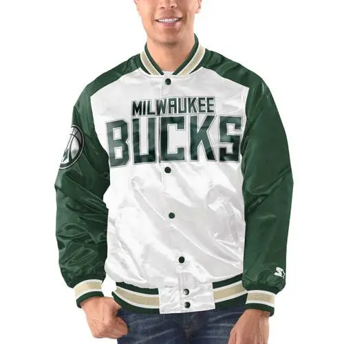 STARTER Hunter Green Milwaukee Bucks Renegade Satin Full-snap Varsity Jacket