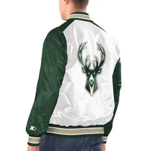 STARTER Hunter Green Milwaukee Bucks Renegade Satin Full-snap Varsity Jacket