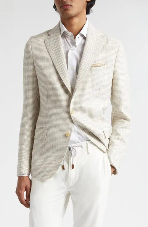Eleventy Houndstooth Linen & Wool Sport Coat - Sand