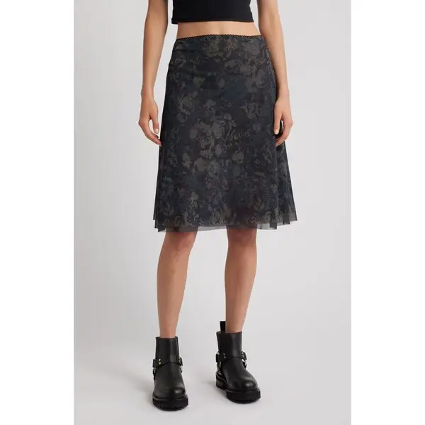 Topshop Floral Semisheer Mesh Jersey Skirt