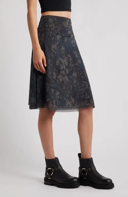 Topshop Floral Semisheer Mesh Jersey Skirt