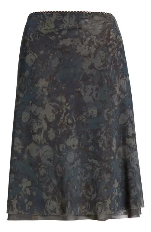 Topshop Floral Semisheer Mesh Jersey Skirt