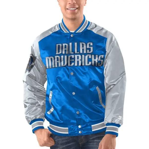 STARTER Silver Dallas Mavericks Renegade Satin Full-snap Varsity Jacket
