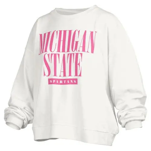 PRESSBOX Michigan State Spartans Sutton Janise Waist Length Oversized Pullover Sweatshirt