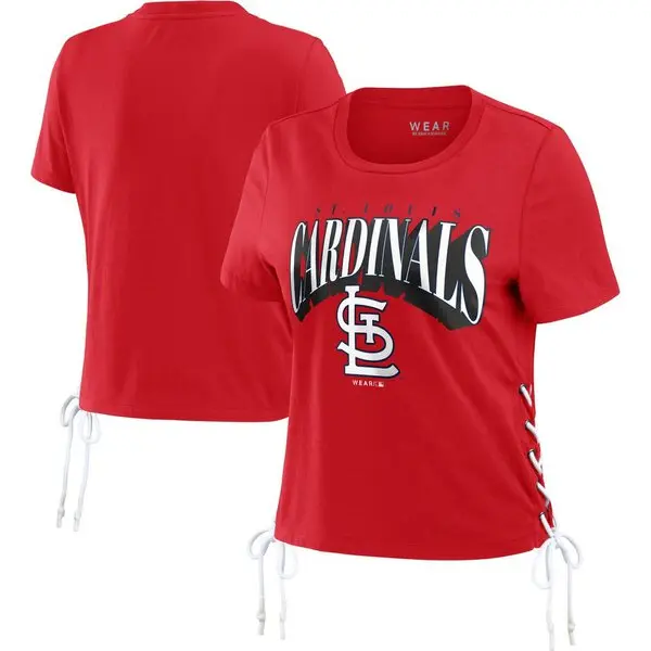 WEAR BY ERIN ANDREWS St. Louis Cardinals Lace-up Cropped T-shirt - Red