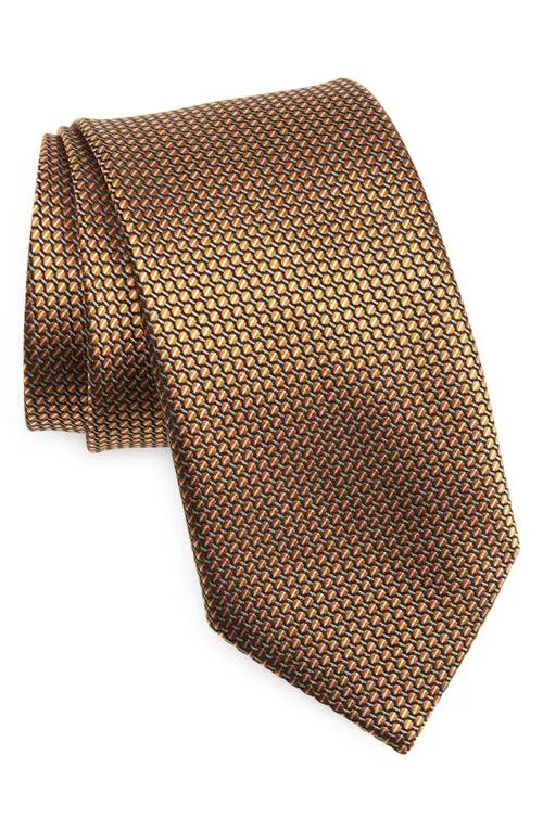 Zegna Geometric Silk Jacquard Tie - Orange