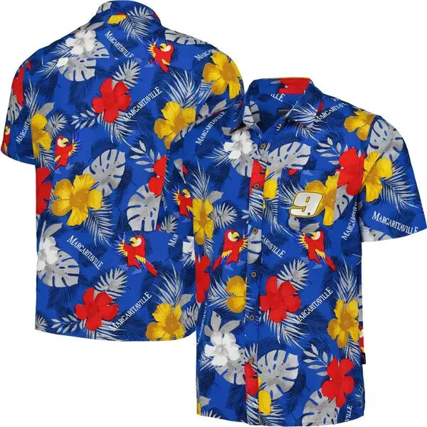 MARGARITAVILLE Chase Elliott Island Life Floral Party Full-button Shirt - Royal