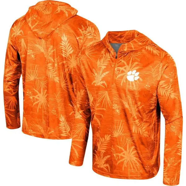 COLOSSEUM Clemson Tigers Palms Printed Lightweight Quarter-zip Hooded Top - Orange