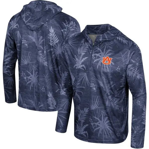 COLOSSEUM Auburn Tigers Tropical Print Lightweight Hooded Quarter-zip Top - Navy