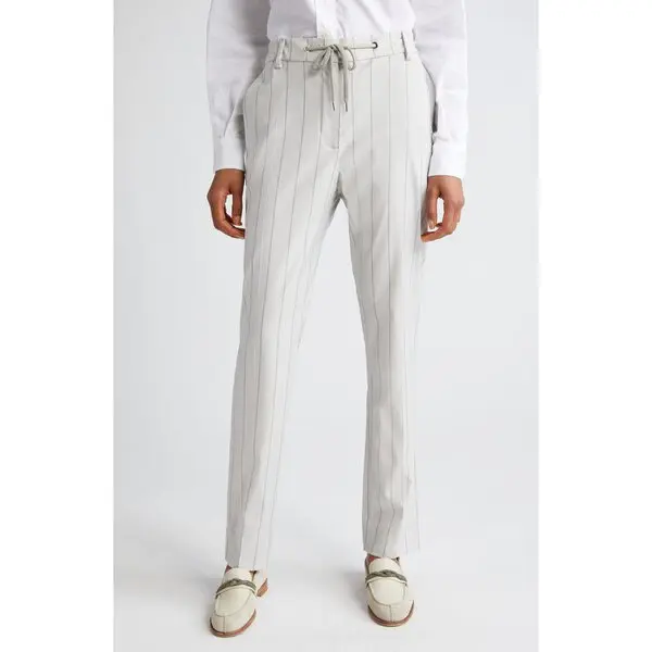 Eleventy Slim Fit Stripe Virgin Wool-blend Pants - Ivory