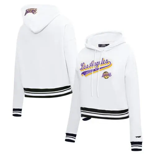 PRO STANDARD Los Angeles Lakers Script Tail Cropped Pullover Hoodie