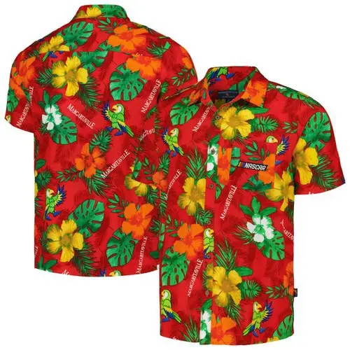 MARGARITAVILLE Nascar Island Life Floral Party Full-button Shirt - Red
