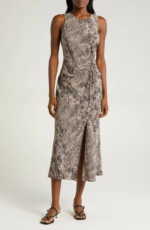 Rails Gabriella Animal Print Ruched Midi Dress - Taupe Mixed Animal