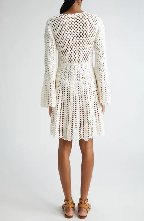 Michael Kors Long Sleeve Cashmere & Cotton Crochet Dress - Optic White |  Editorialist