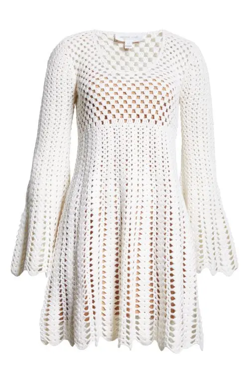 Michael Kors Long Sleeve Cashmere & Cotton Crochet Dress - Optic White |  Editorialist