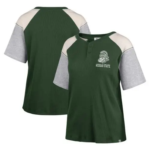 '47 Michigan State Spartans Underline Harvey Colorblock Raglan Henley T-shirt - Green