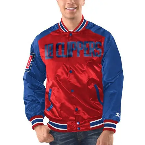 STARTER Royal La Clippers Renegade Satin Full-snap Varsity Jacket