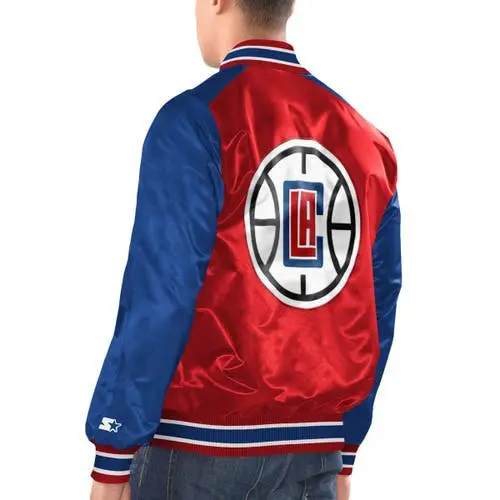 STARTER Royal La Clippers Renegade Satin Full-snap Varsity Jacket