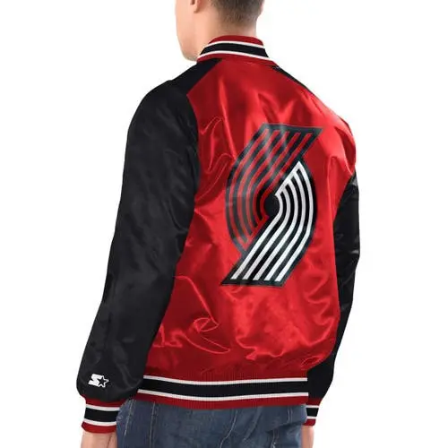 STARTER Portland Trail Blazers Renegade Satin Varsity Jacket By - Red