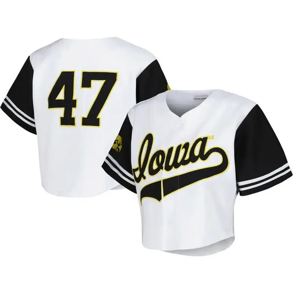 ESTABLISHED & CO. Iowa Hawkeyes Baseball Jersey Cropped T-shirt - White