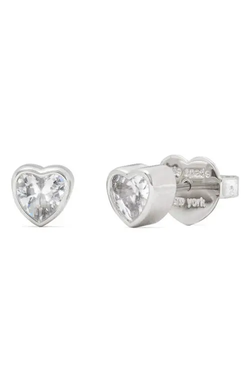 Kate Spade New York Heart Shaped Cubic Zirconia Stud Earrings - Clear/silver.