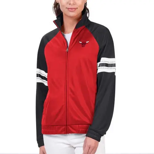 G-III 4HER BY CARL BANKS Chicago Bulls Main Player Raglan Rhinestone Full-zip Track Jacket - Red