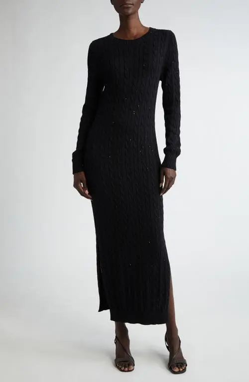 Brunello Cucinelli Sequin Long Sleeve Cable Sweater Dress