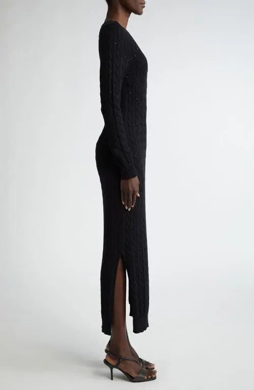 Brunello Cucinelli Sequin Long Sleeve Cable Sweater Dress