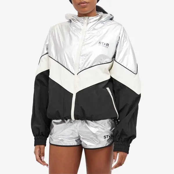 GOLDEN GOOSE Star Patchwork Windbreaker - Silver/dark Papyrus/black