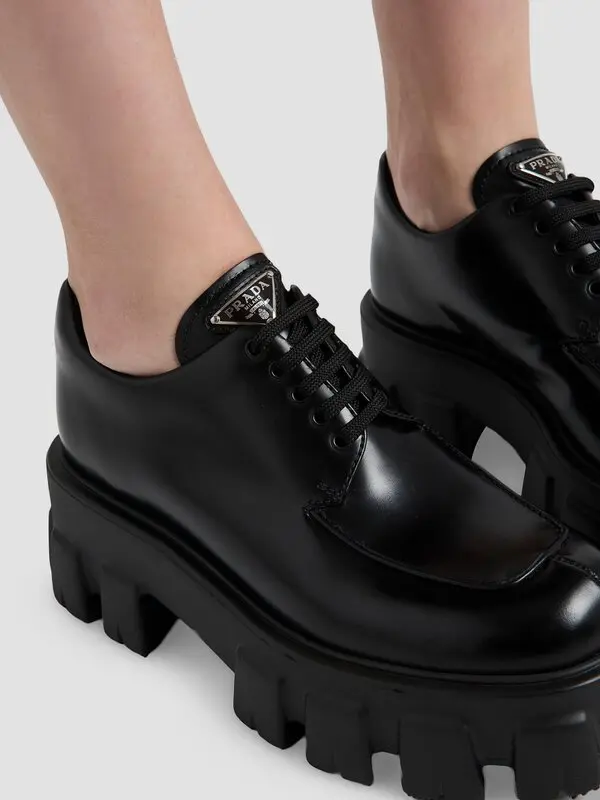 Prada S Monolith Brushed Leather Lace-up Shoes