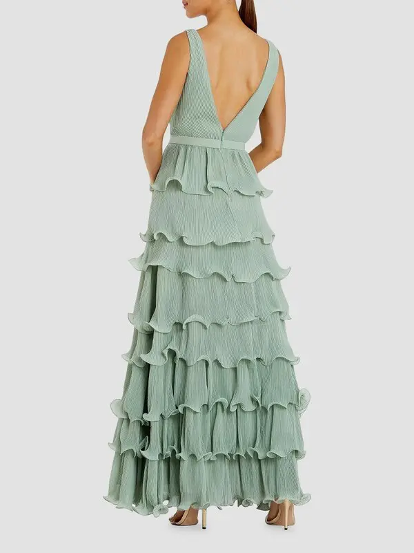 Mac Duggal Ruffled V-neck Tiered Maxi Dress