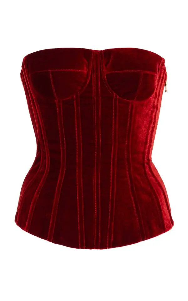 SERGIO HUDSON Strapless Velvet Corset Top - Red